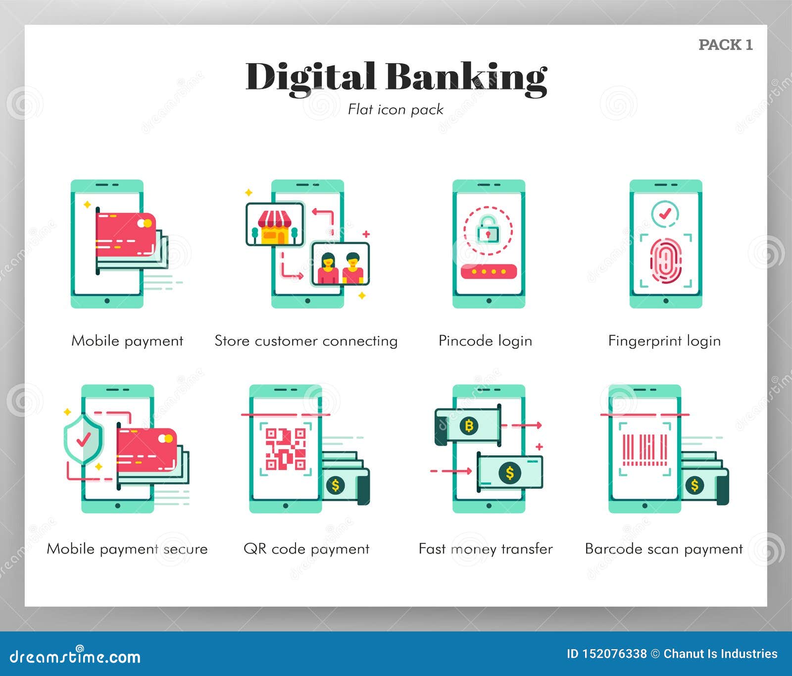 Digital Banking Icons Flat Pack Stock Vector - Illustration of access ...