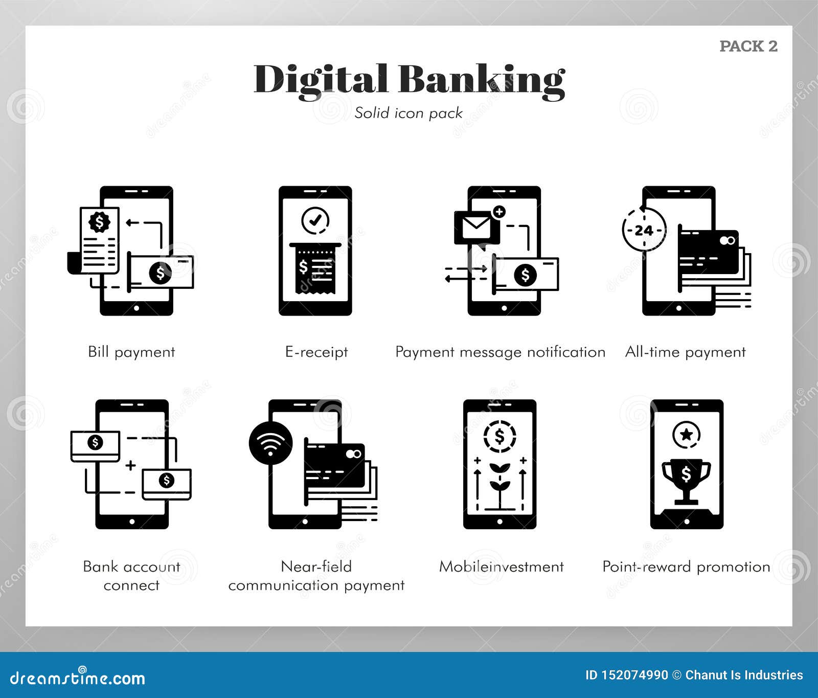 Digital Banking Icons Solid Pack Stock Vector - Illustration of ...