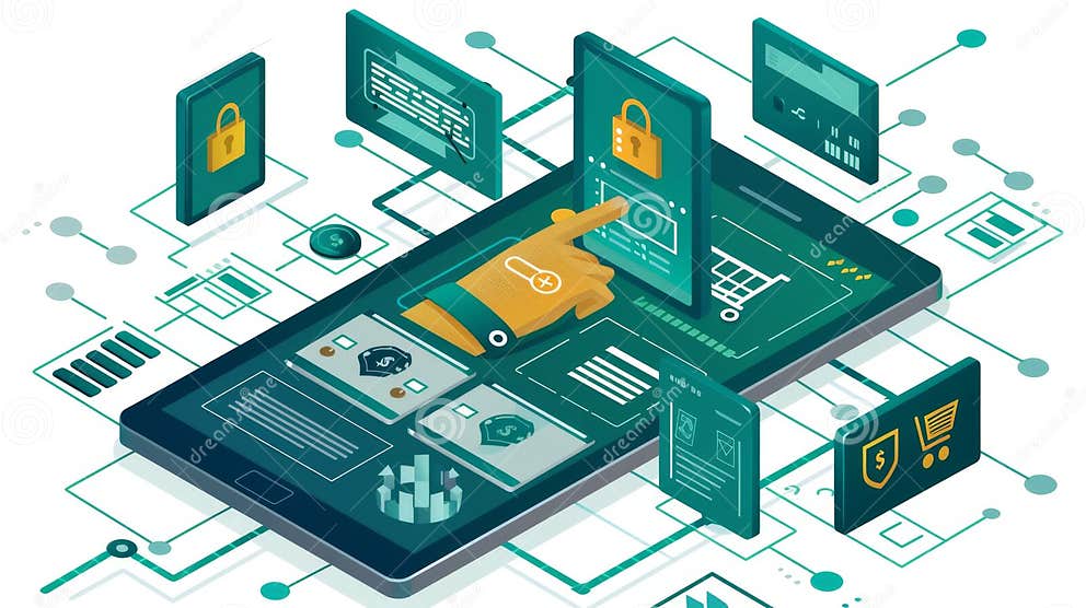 Digital Banking Interface Displaying Icons For Secure Transactions And