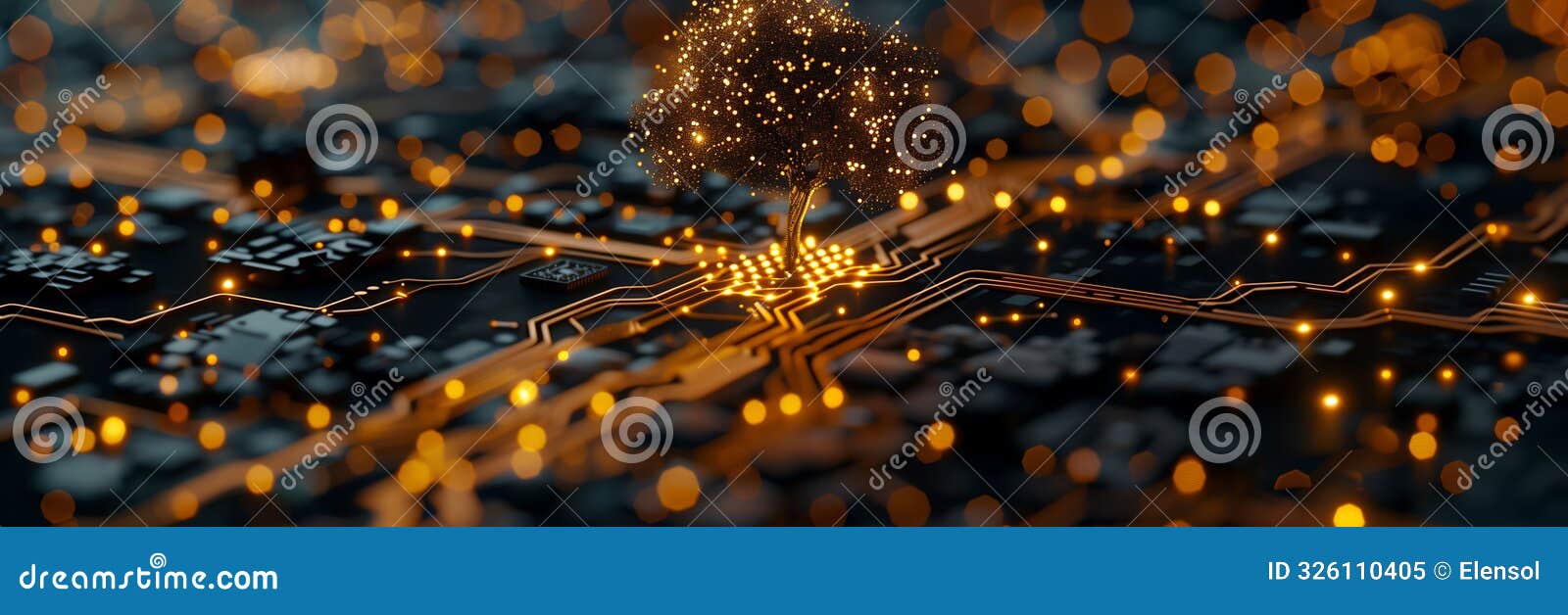 Digital Banner, Microchip, Chip with Growing Tree Stock Illustration ...