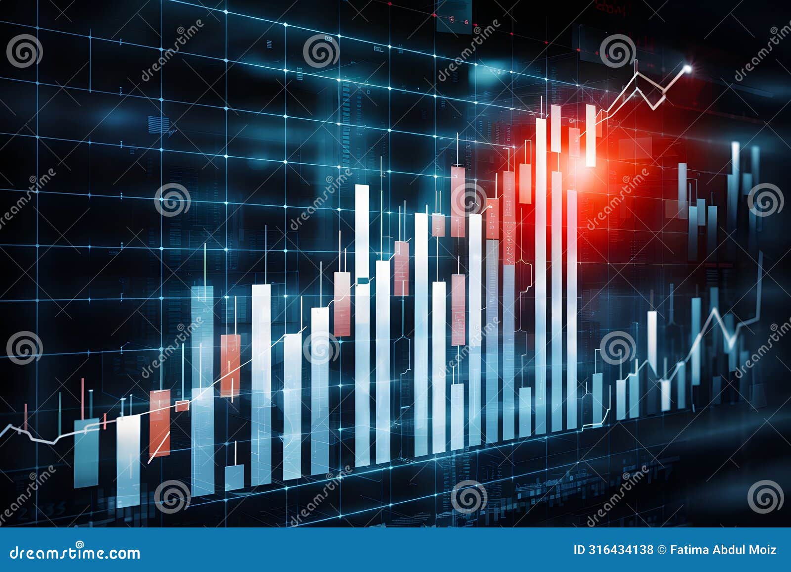 Digital Bar Chart with Color Coded Bars on Futuristic Interface ...