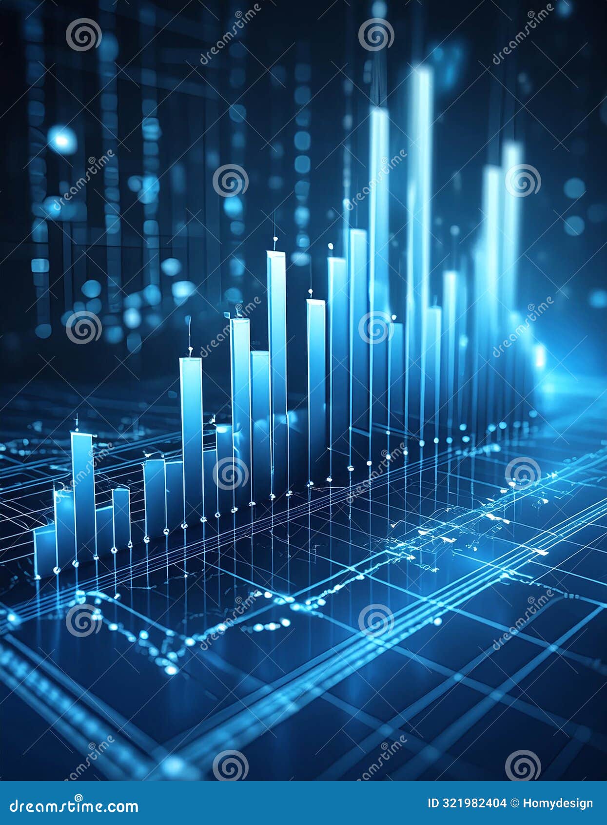 Digital Bar Graph on a Blue Grid Stock Illustration - Illustration of ...