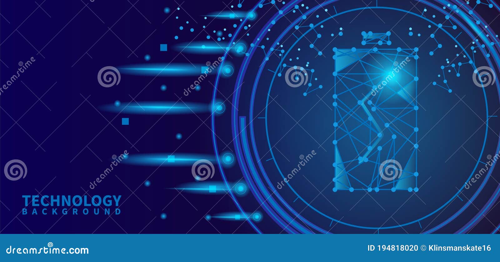 Digital Battery Technology Design Background on Blue Stock Illustration ...