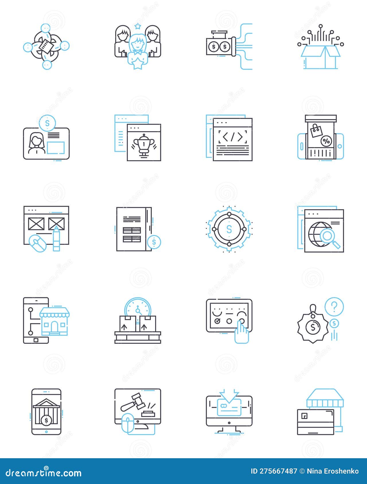 Digital Bazaar Linear Icons Set. E-commerce, Marketplace, Encryption ...