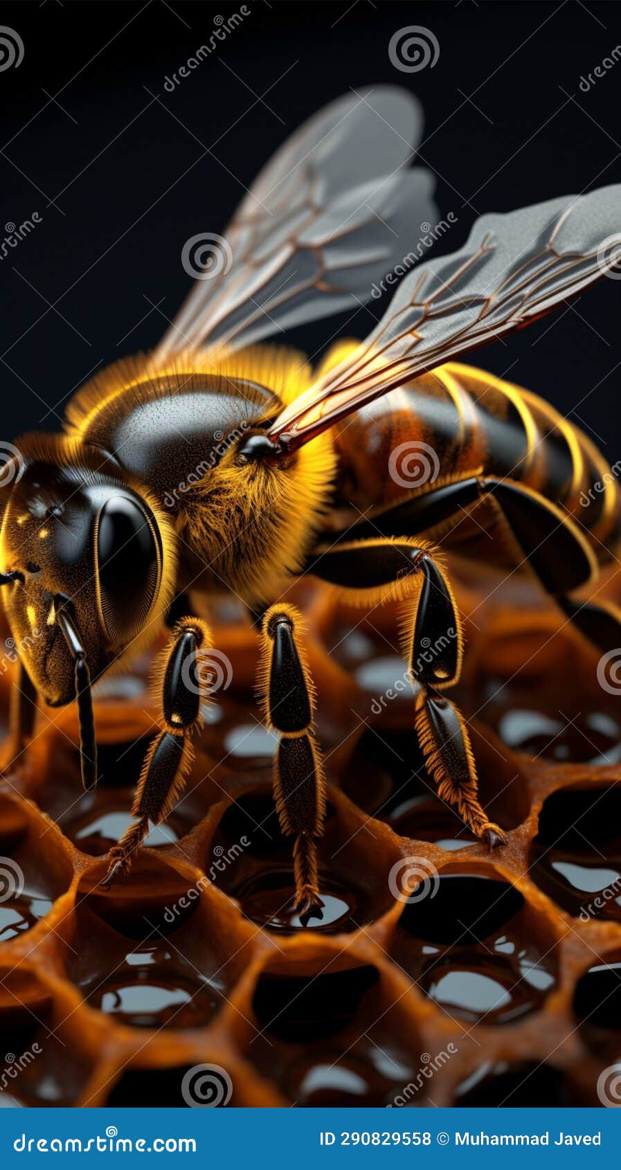 Digital Bee on Hexagonal Cells Stock Illustration - Illustration of ...
