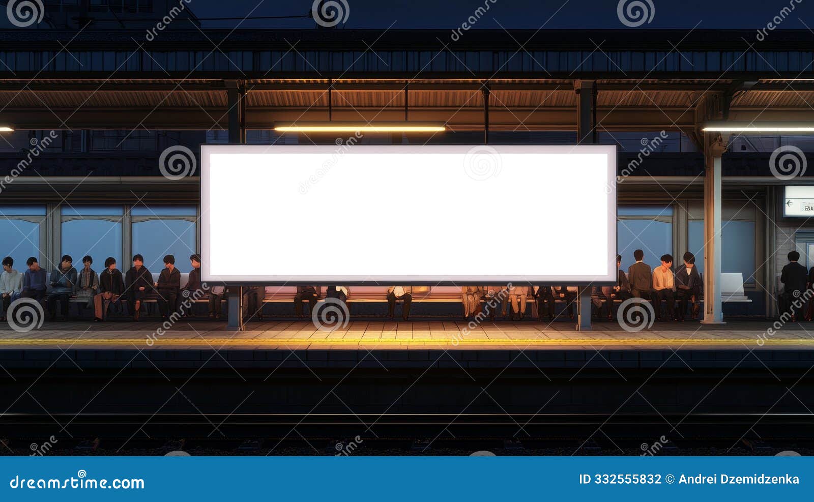 A Digital Billboard at Night in a Train Station. Stock Illustration ...