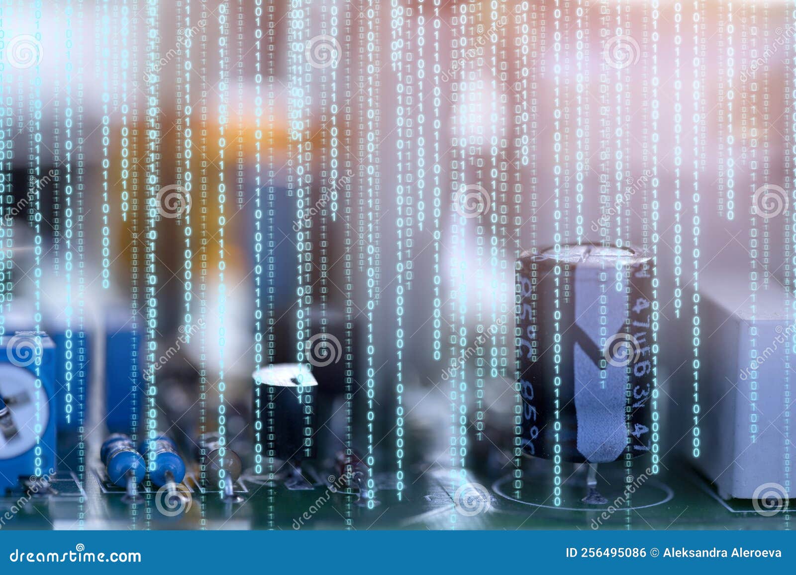 Digital Binary Code On The Background Of The Electronic Board. Royalty ...