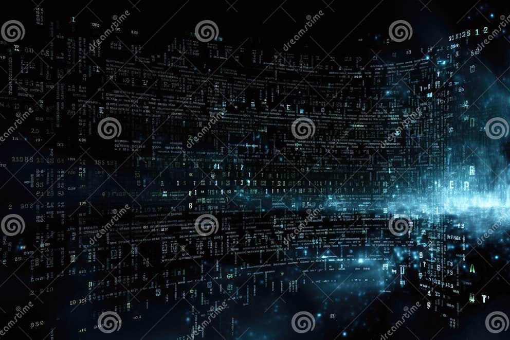 Digital Binary Code on Black Background, Computer Generated Abstract Background, 3D Rendering ...