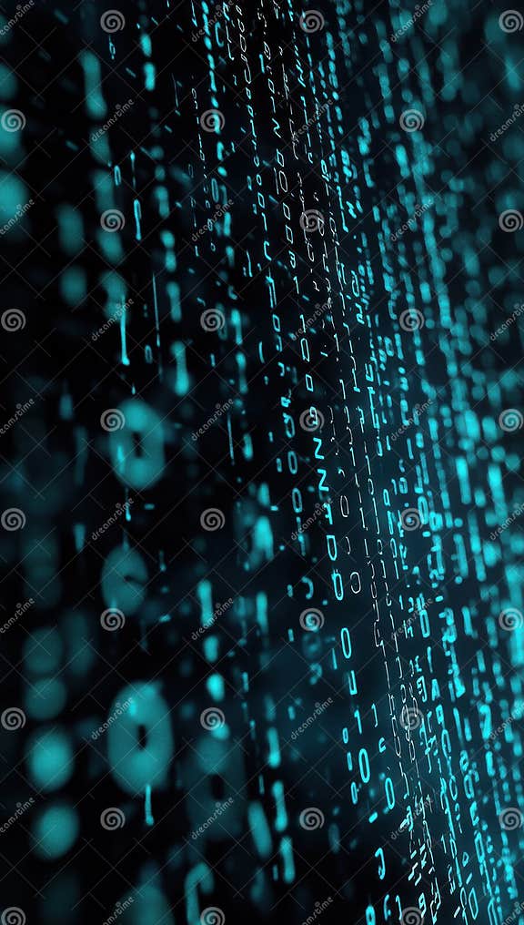 Digital Binary Code on a Dark Background, Representing Data Flow and Cyber Technology. Stock ...