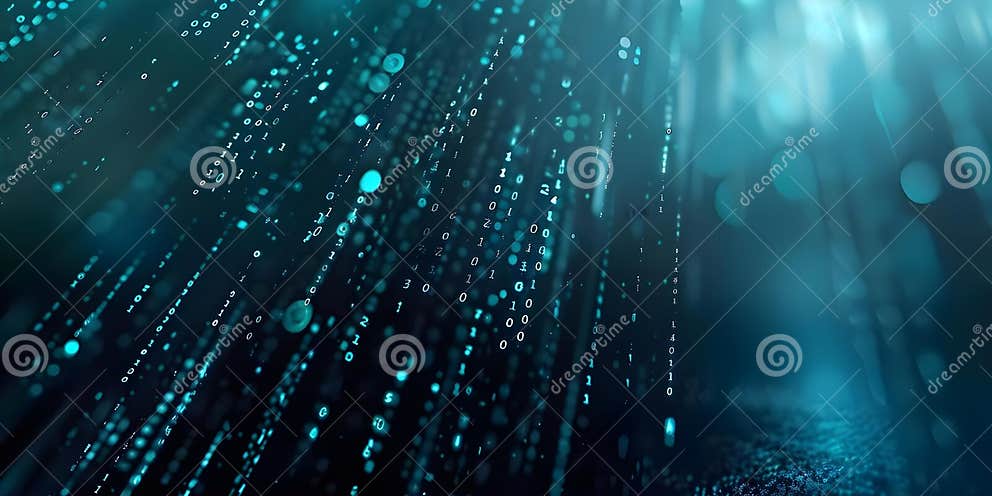 Digital Binary Code Falling on Screen in Abstract Technology Background Representing Secure Data ...
