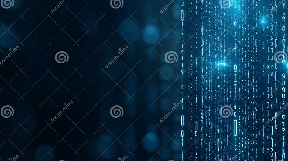 Digital Binary Code Flowing on a Blue Screen Representing Data Technology Code Programming and ...