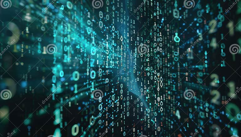 Digital Binary Code Flowing in a Futuristic Environment with Vivid Glowing Elements Stock Photo ...