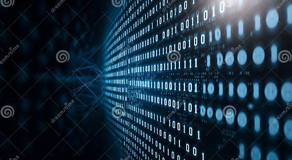 Digital Binary Code Flows in Futuristic Environment Creating Sense of Depth and Technology this ...