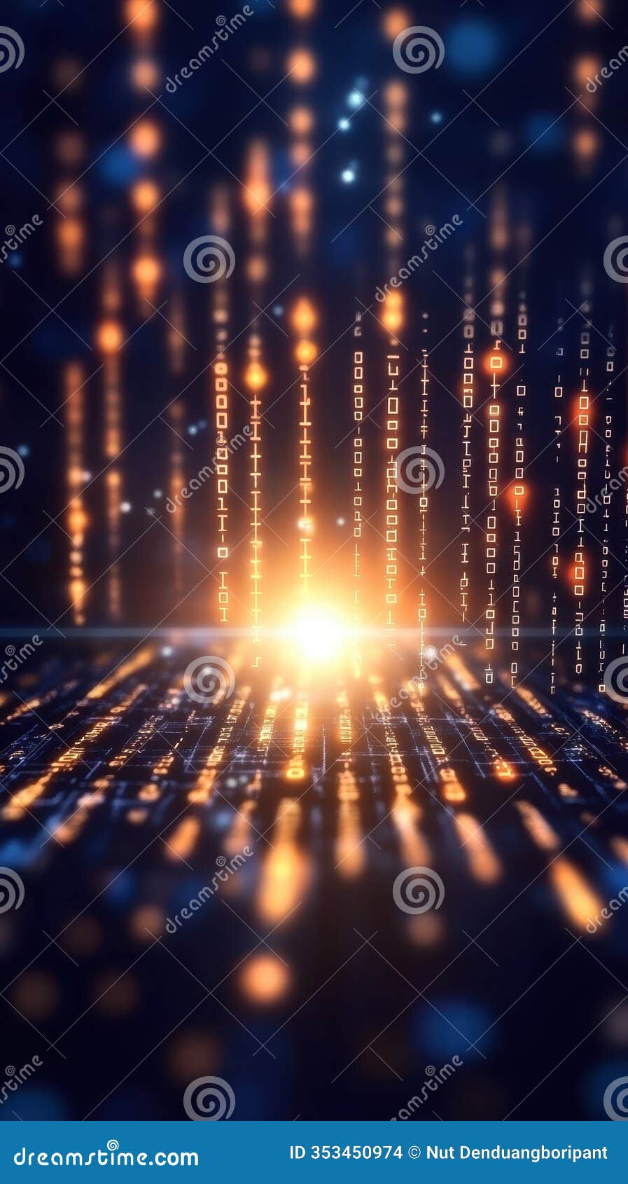 Digital Binary Code with Glowing Lights and Patterns Stock Illustration ...