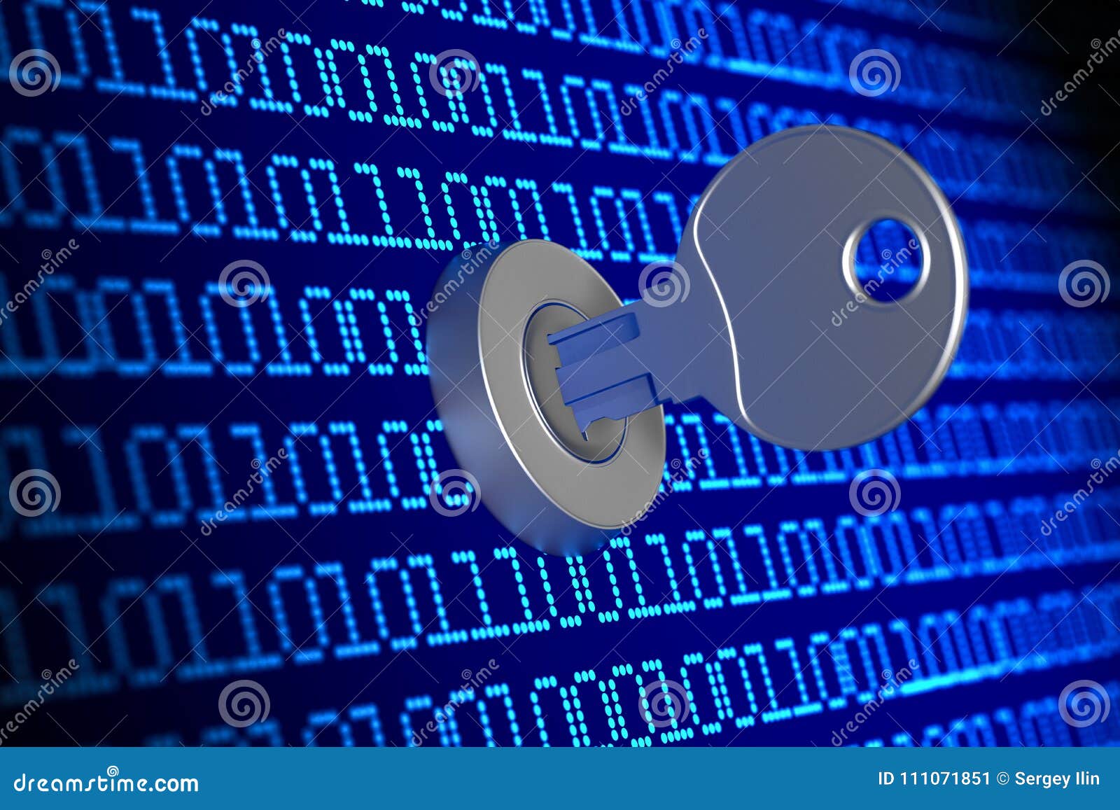 Digital Binary Code with Key on Blue Background. 3d Illustration Stock ...