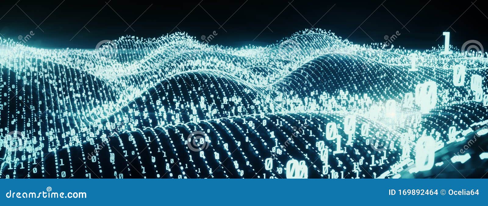 Binary Code Landscape Panoramic Blue Stock Illustration - Illustration ...