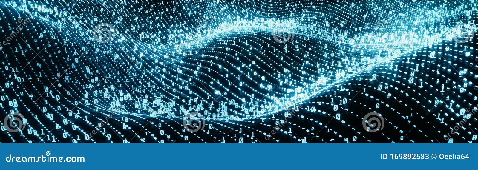 Digital Binary Code on Landscape Banner Blue Stock Illustration ...