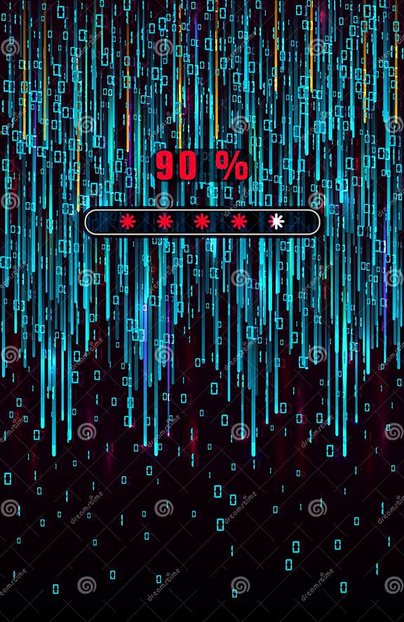 Digital Binary Code. Matrix Background. Falling Blue Digits on Screen with Data Loading Bar ...
