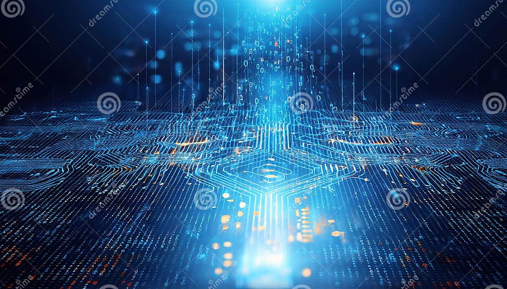 Digital Binary Code Matrix Background With Glowing Circuits And Data Flow Stock Image Image Of