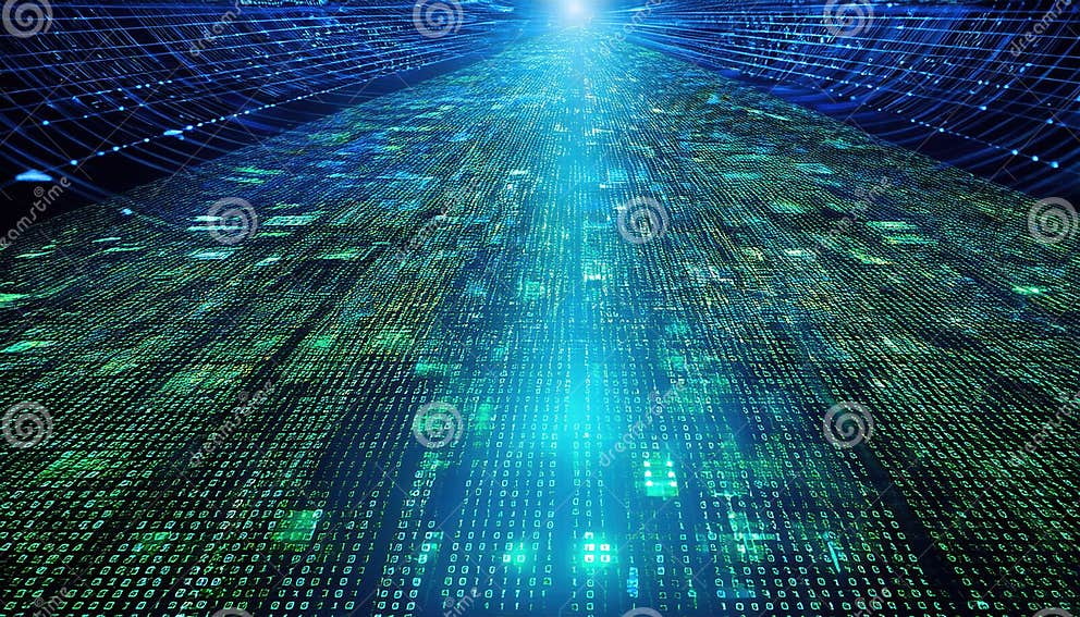 Digital Binary Code Matrix Background with Interconnected Data Streams Stock Image - Image of ...