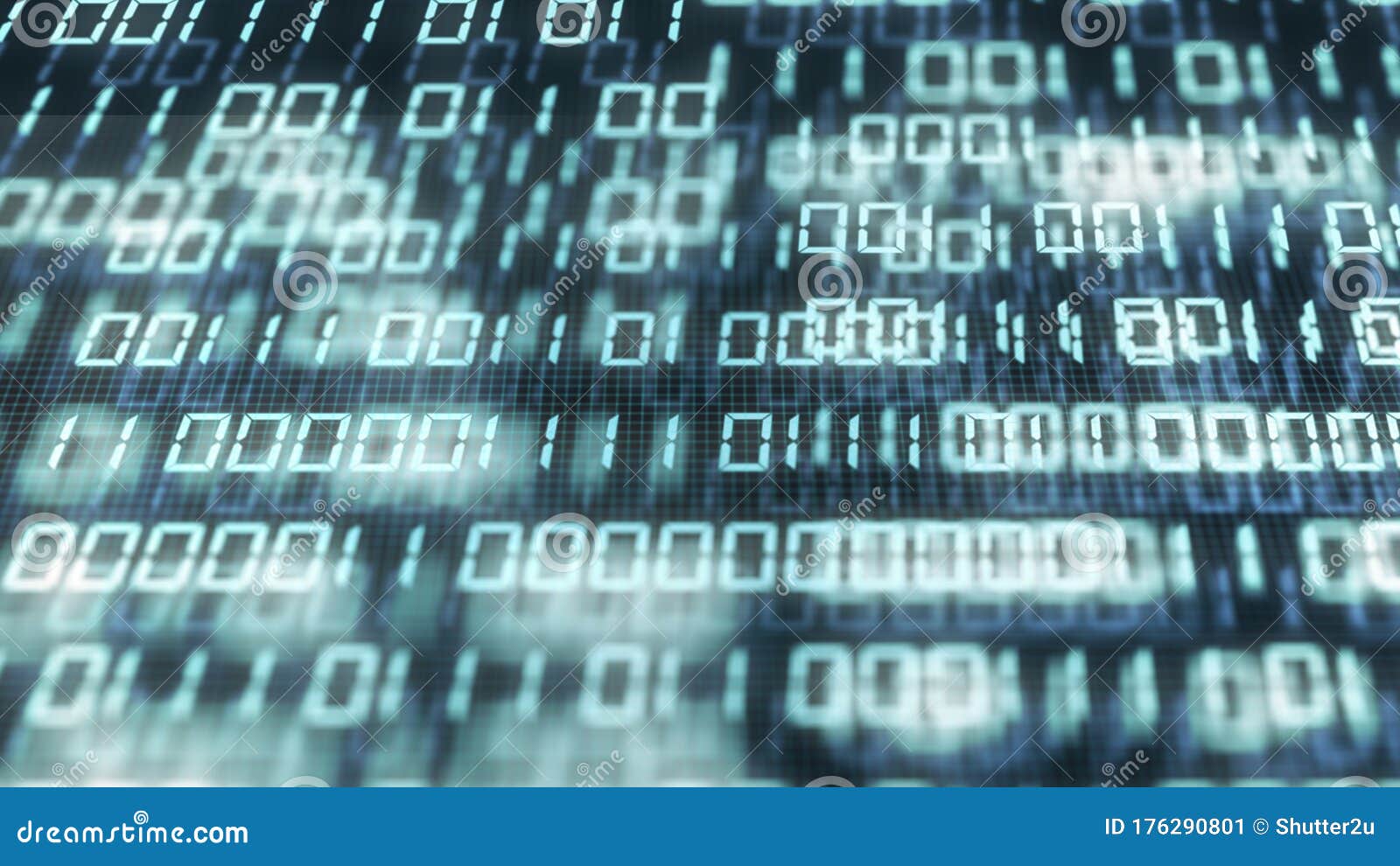 Digital Binary Code Number On Computer Screen Background Blue Green
