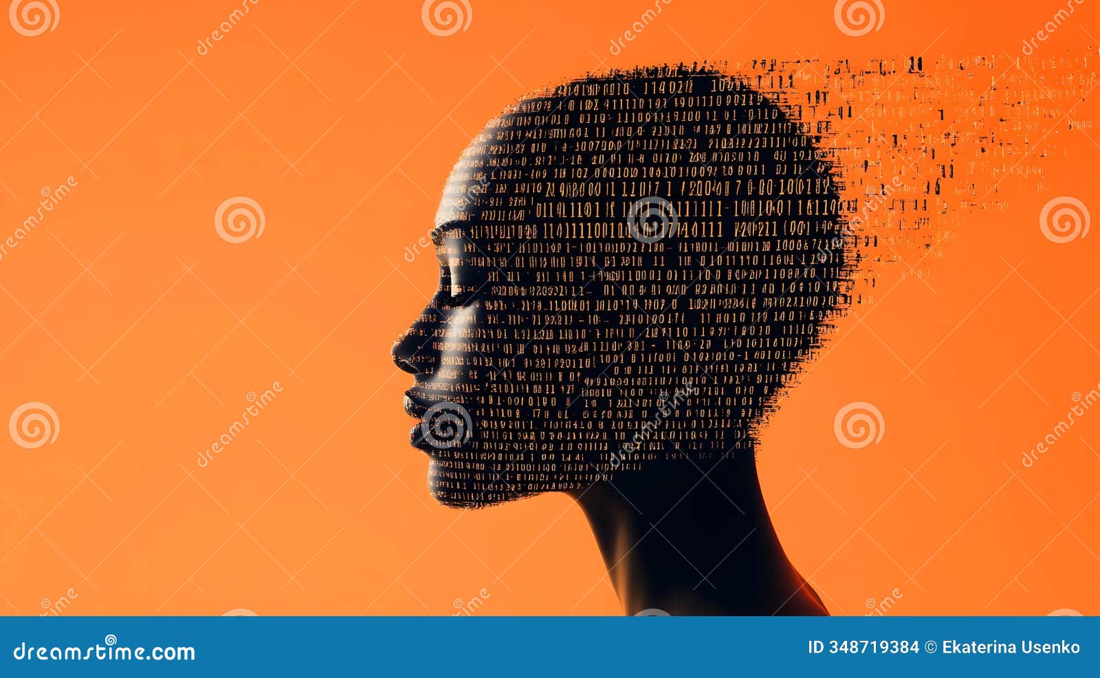 Digital Binary Code Overlay on Face Stock Photo - Image of outline, code: 348719384