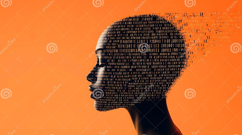 Digital Binary Code Overlay on Face Stock Photo - Image of outline ...