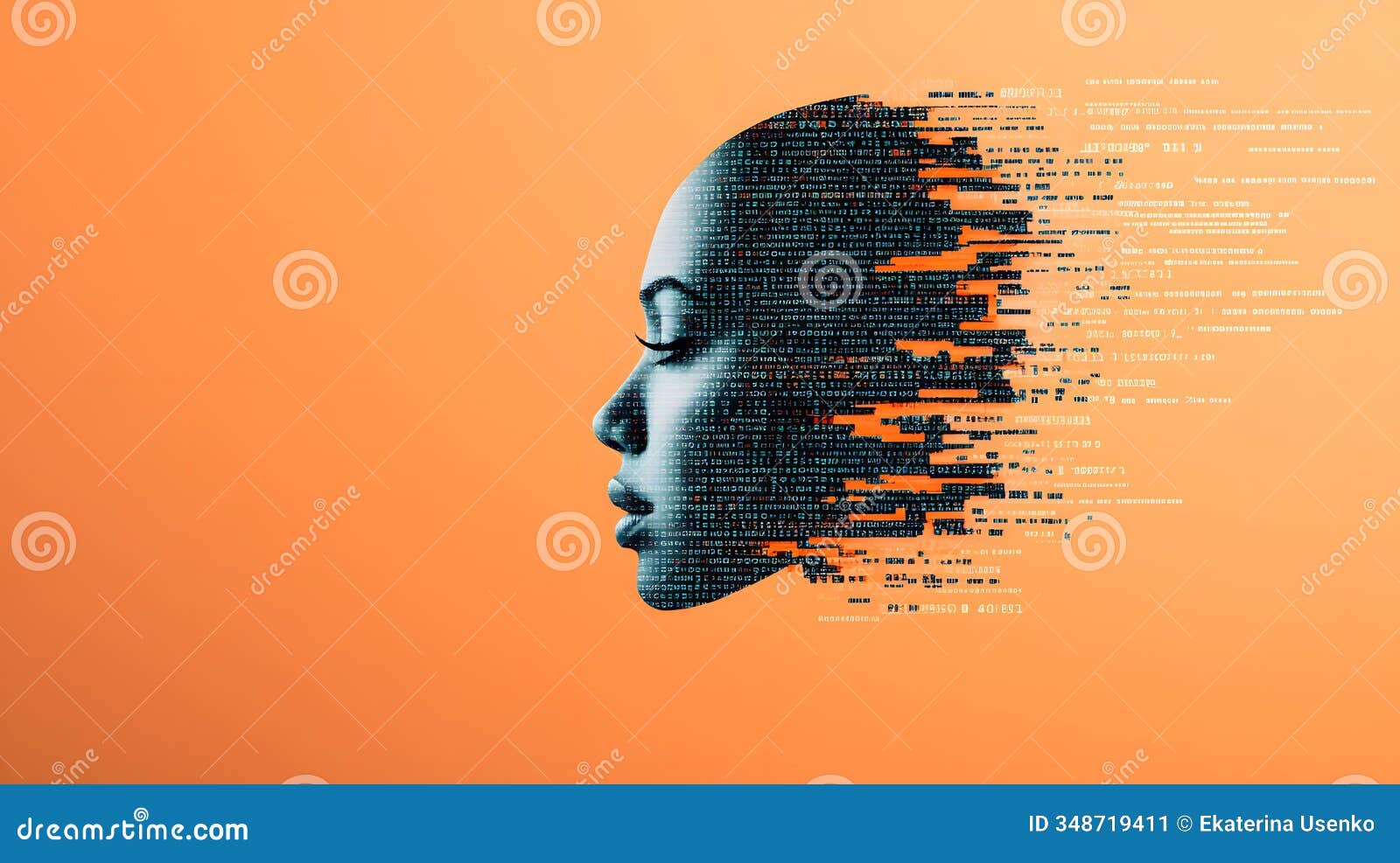 Digital Binary Code Overlay On Face Stock Image Image Of Code Mind 348719411