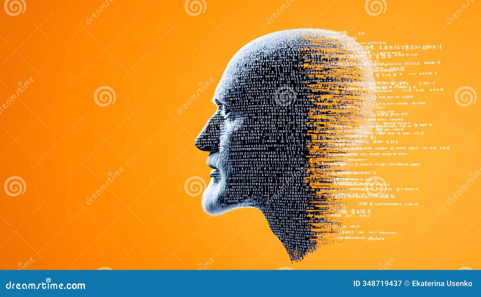 Digital Binary Code Overlay on Face Stock Image - Image of silhouette, banner: 348719437