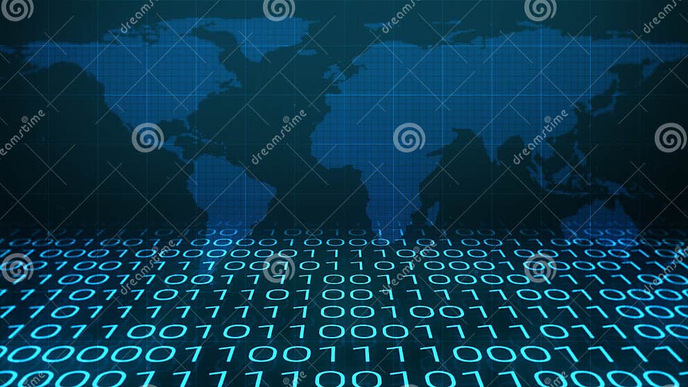 Digital Binary Code Random Number Technology Business World Map Background Stock Illustration ...
