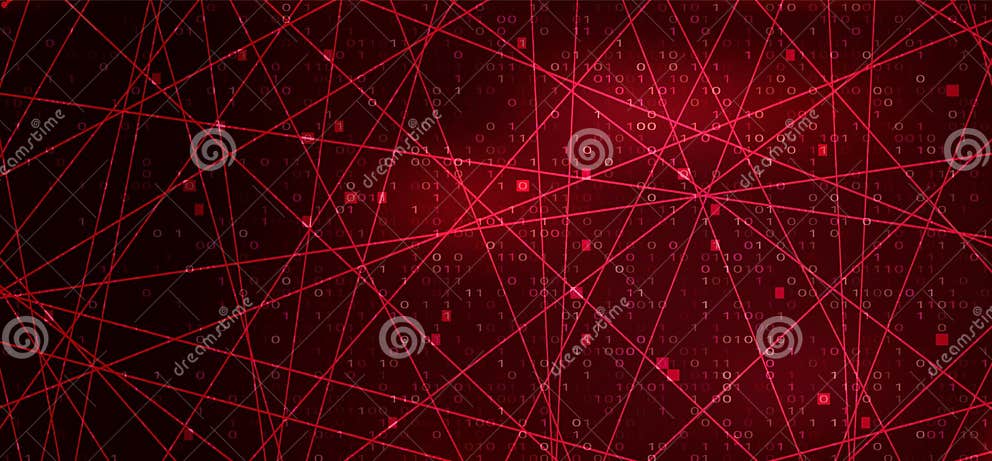 Digital Binary Code on Red Background with Lines. Hacker Attack Concept ...