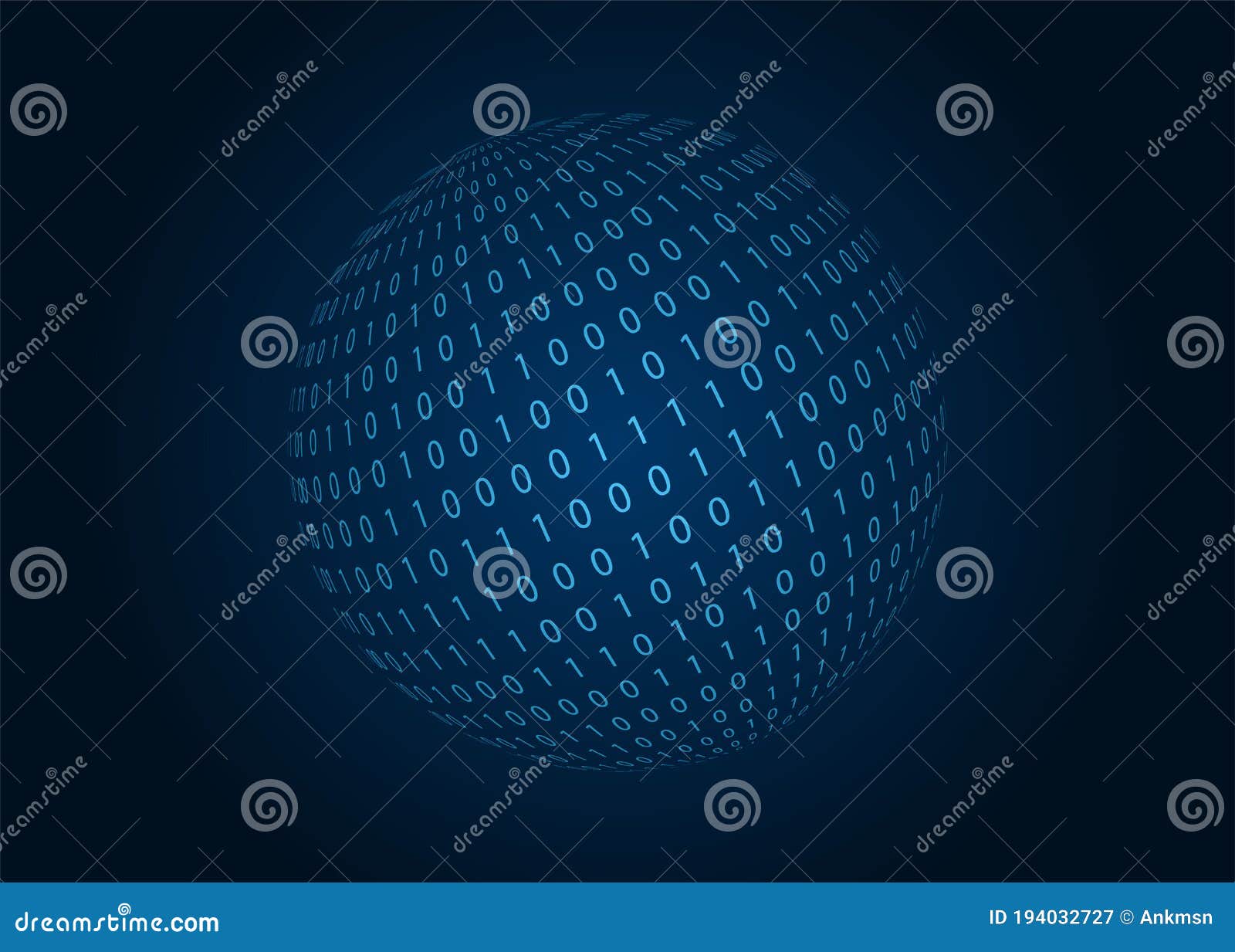 Digital Binary Code Sphere. Blue Background Stock Vector - Illustration ...