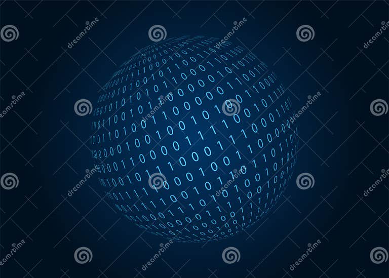 Digital Binary Code Sphere. Blue Background Stock Vector - Illustration ...