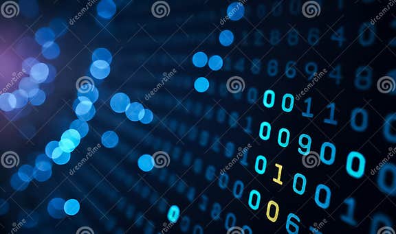 Digital Binary Code Streaming on Dark Backdrop with Selective Blue Illumination Symbolizing ...