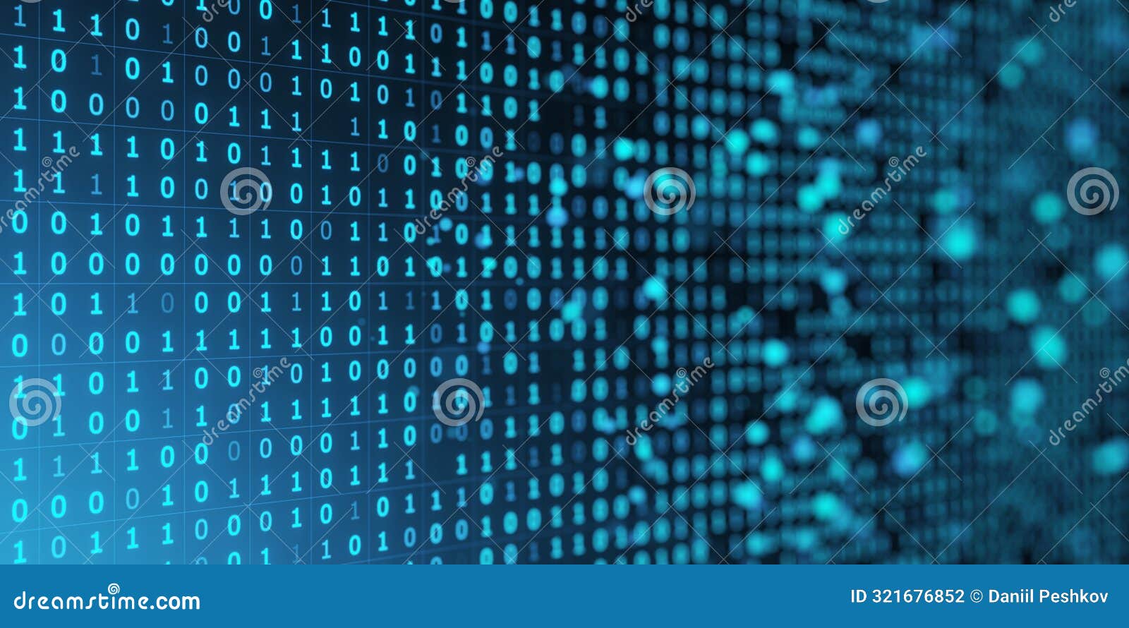 A Digital Binary Code Visualization in Blue, Representing Cybersecurity or Data Concepts on a ...