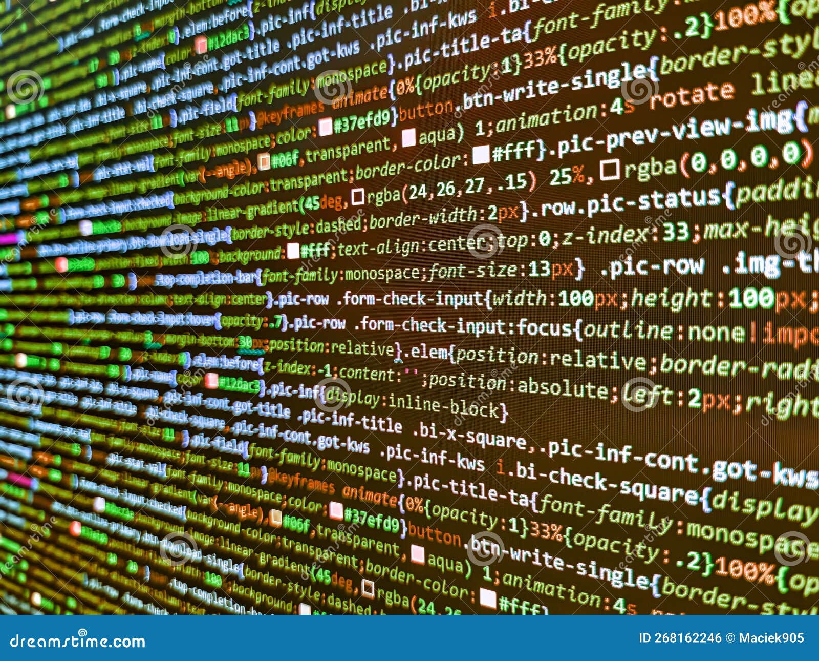 Digital Binary Data on Computer Screen. Web Development Work Concept ...