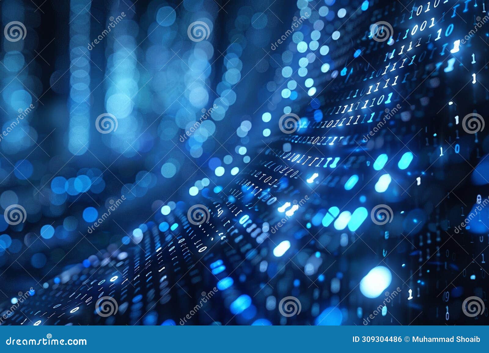 Digital Binary Data Creates Mesmerizing Blue Backdrop on Computer Stock ...