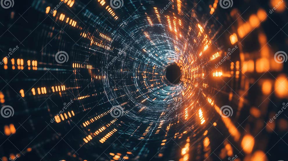 Digital Binary Data Flowing through a Wire Tunnel Symbolizing AI ...