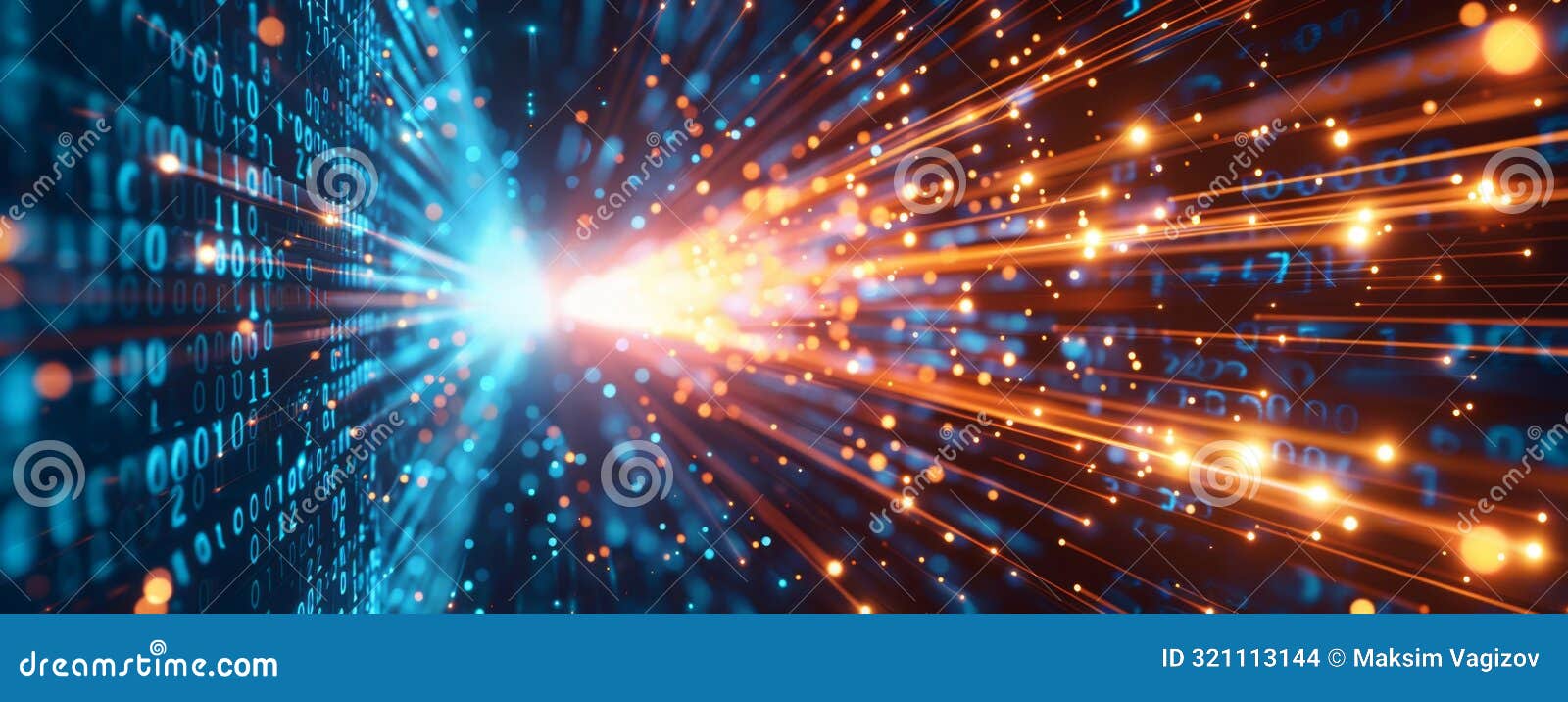 Digital Binary Data Stream with Bright Light Effects, Generative AI ...