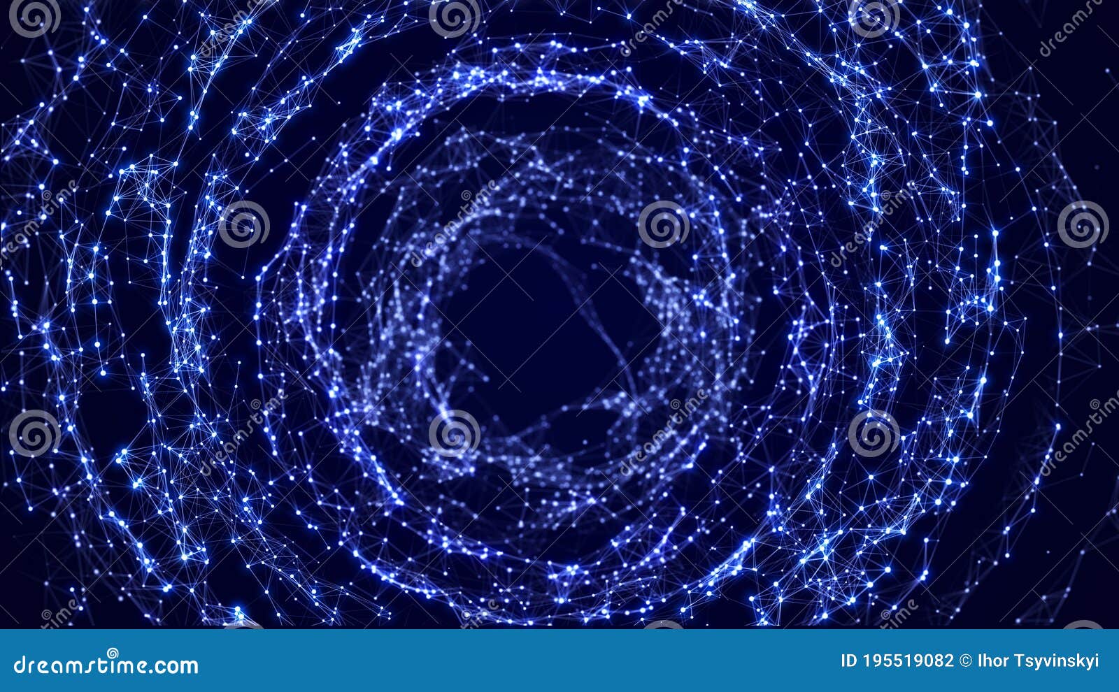Digital Binary Data Tunnel. Abstract Connection of Dots and Lines on Dark Background. Concept of ...