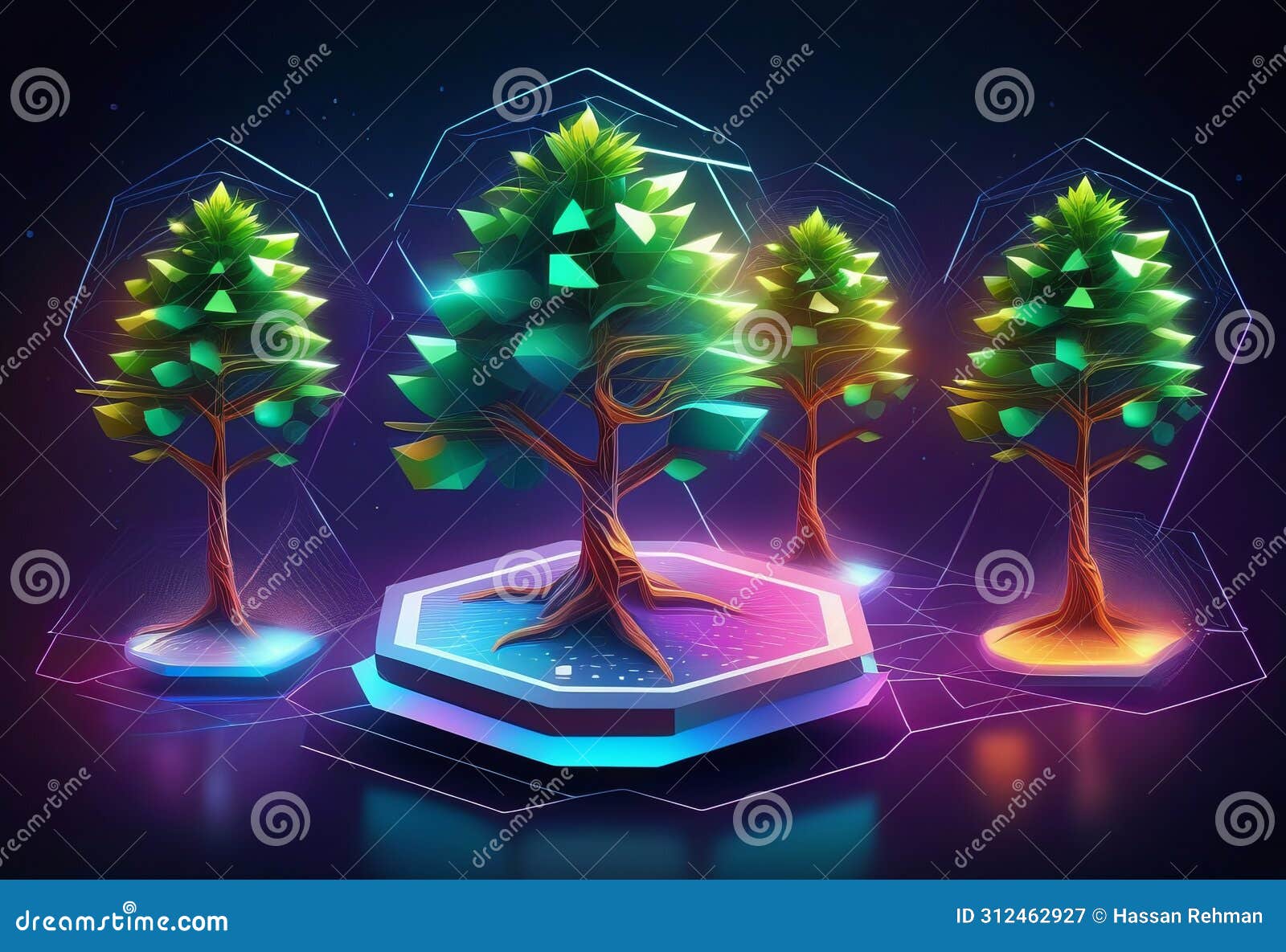 Digital Biotechnology Tree in Futuristic Polygonal Style Stock ...