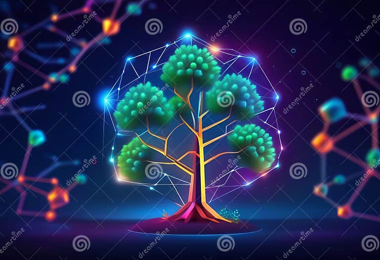Digital Biotechnology Tree in Futuristic Polygonal Style Stock ...