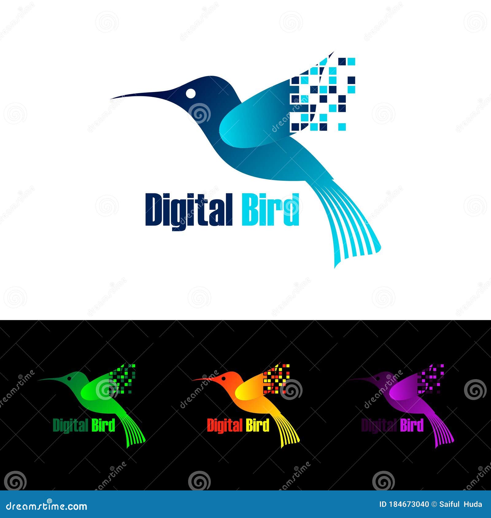 Digital Bird Logo . Flying Bird Tech Logo Abstract . Colibri Tech Logo ...