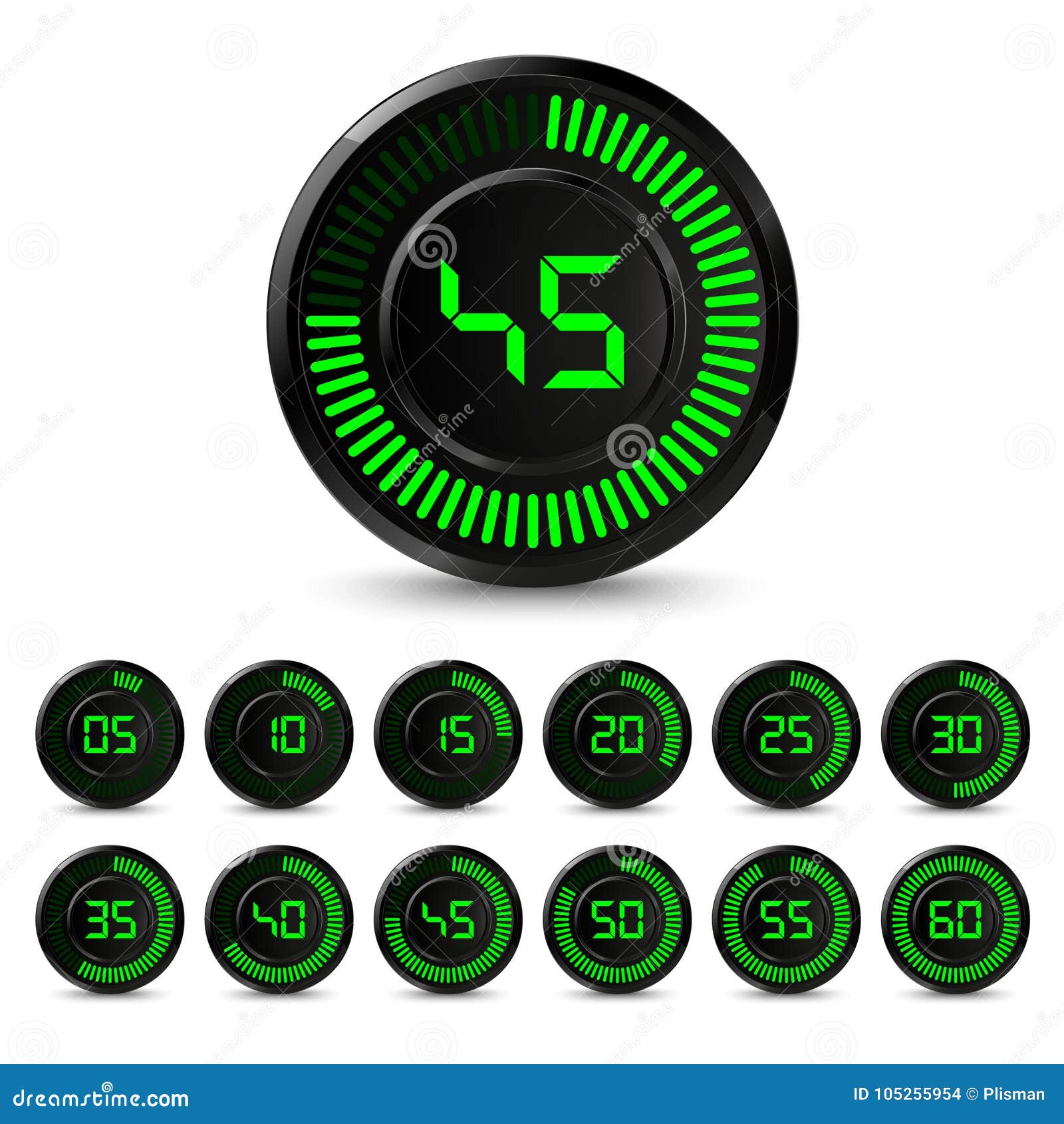 Digital Black Green Timer with Five Minutes Interval Stock Vector ...