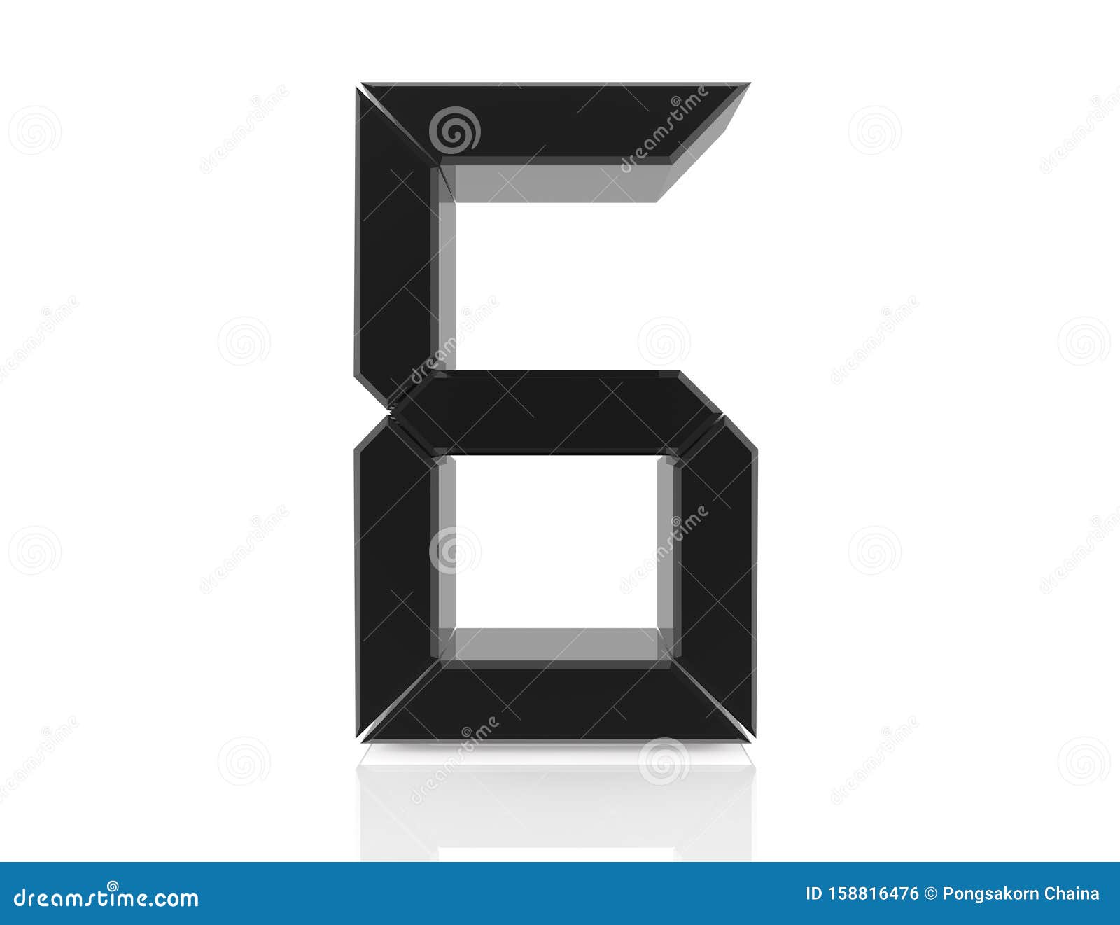 Digital Black Number 6 Isolated on White Background 3d Rendering Stock ...