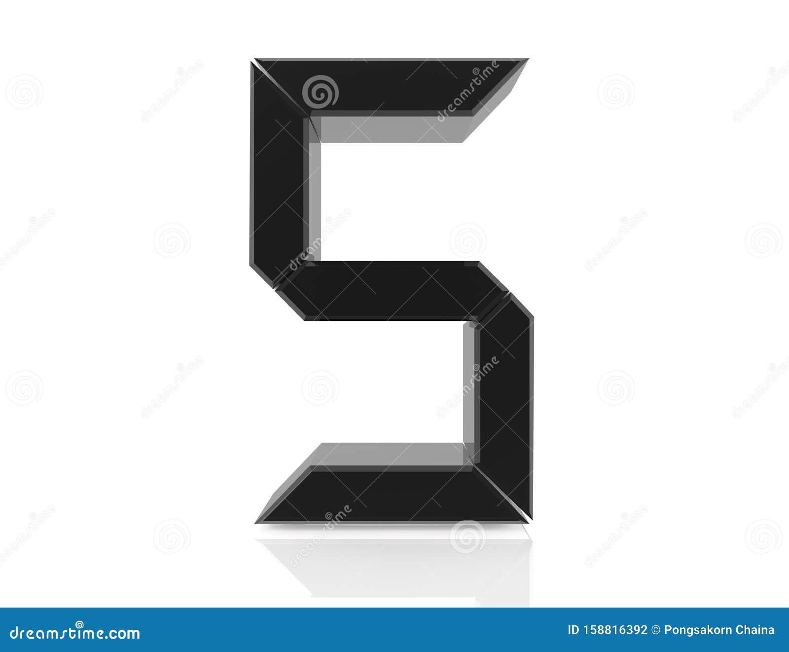 Digital Black Number 5 Isolated on White Background 3d Rendering Stock ...