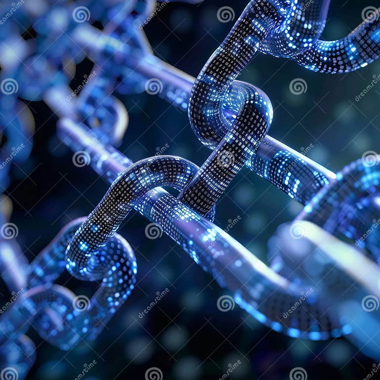 Digital Block Chain Link with Binary Code. Close Up Stock Photo - Image ...