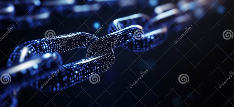 Digital Blockchain Chain Link with Binary Code Representation, Symbolizing Technology, Security ...