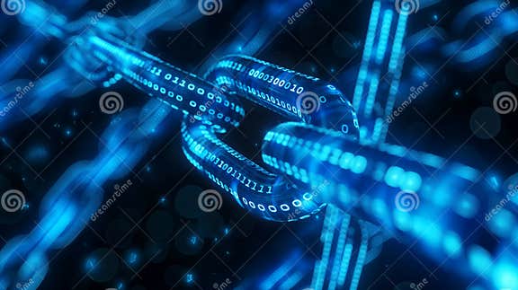 Digital Blockchain Concept, Showcasing Chains with Binary Code in Blue ...