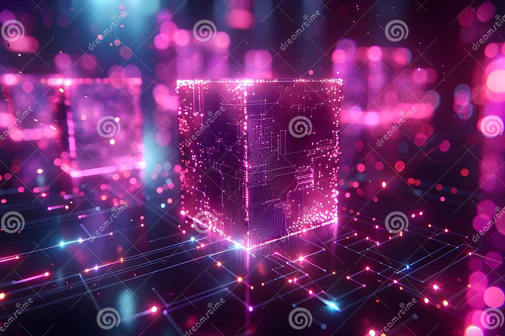 Concept Technology Innovation, Blockchain Digital Blockchain Core Abstract Neon Data Concept ...